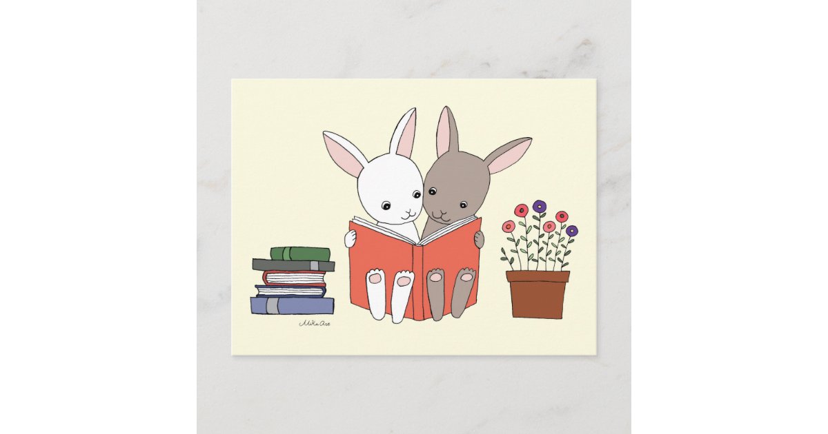 Bunny Rabbit Reading Book Postcard Cute Bunny Book | Zazzle