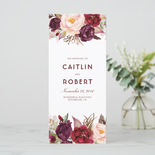 Burgundy Floral Wedding Programs Programme | Zazzle