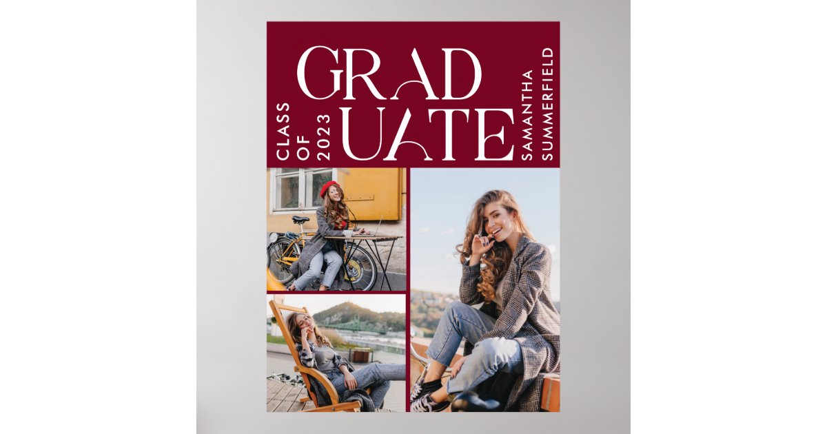 Burgundy Grad 2024 Photos Graduation Keepsake Poster | Zazzle