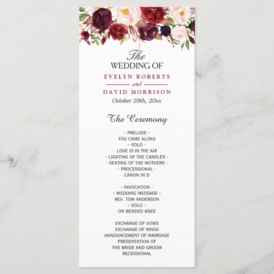 Burgundy Marsala Red Floral Chic Wedding Program Programme | Zazzle.co.uk