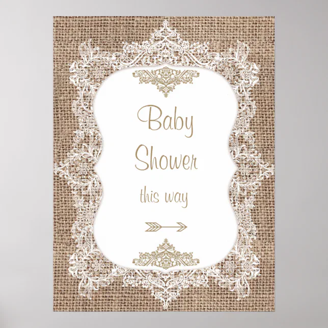 Burlap and Lace Baby Shower Poster | Zazzle
