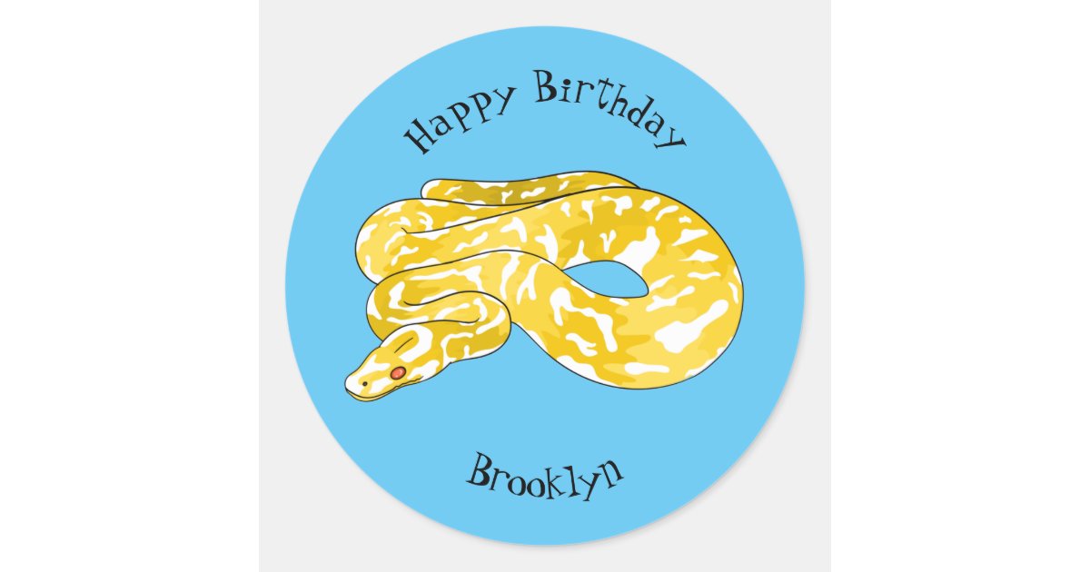 Burmese python snake cartoon illustration classic round sticker | Zazzle