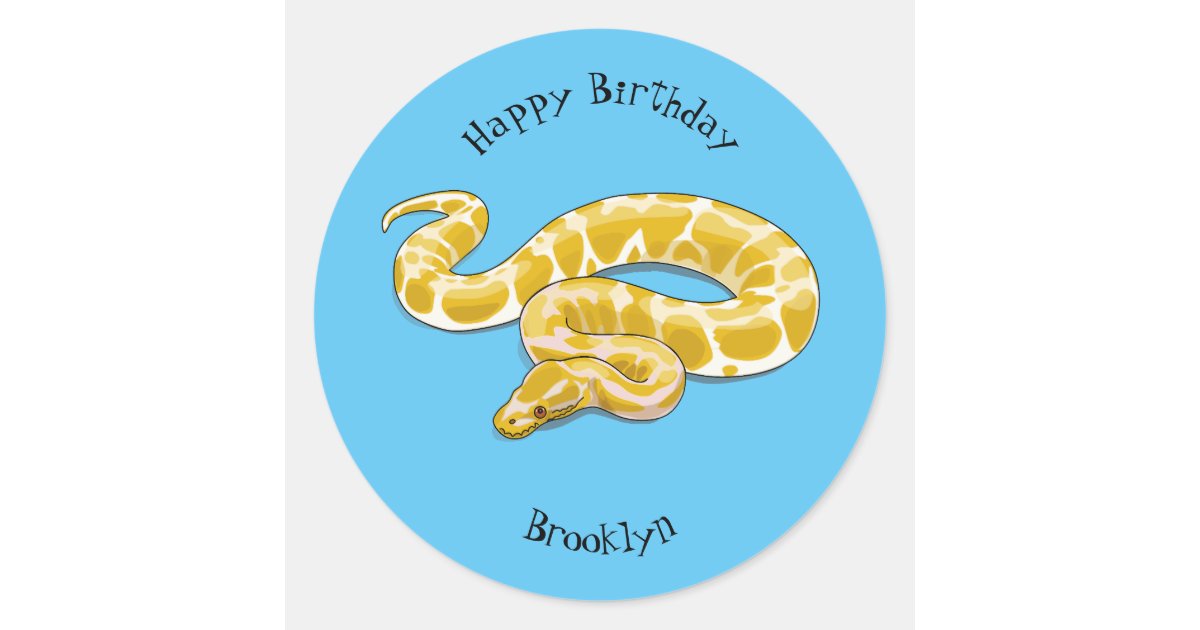 Burmese python snake cartoon illustration classic round sticker | Zazzle