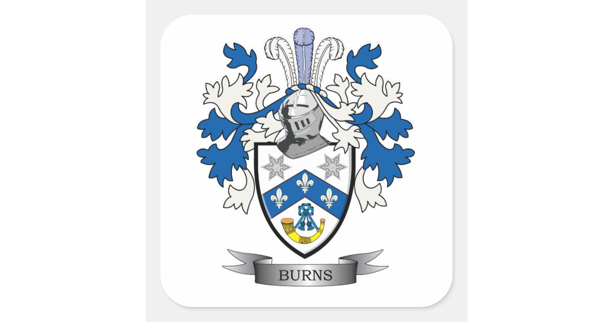 Burns Family Crest Coat of Arms Square Sticker | Zazzle