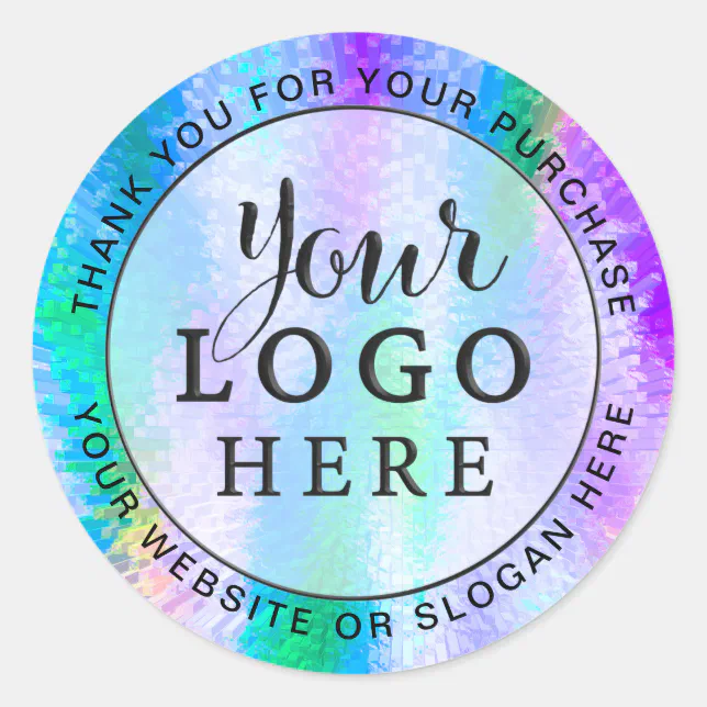 Business Custom Logo Iridescent Holographic Classic Round Sticker | Zazzle