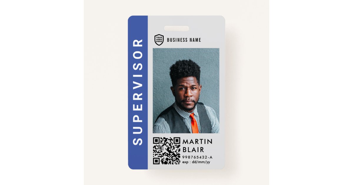 Business ID Logo | Modern Photo Employee Staff Bad ID Badge | Zazzle