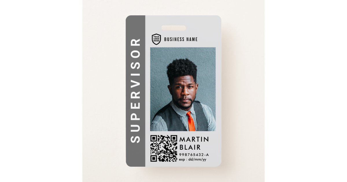 Business ID Logo | Modern Photo Employee Staff ID Badge | Zazzle
