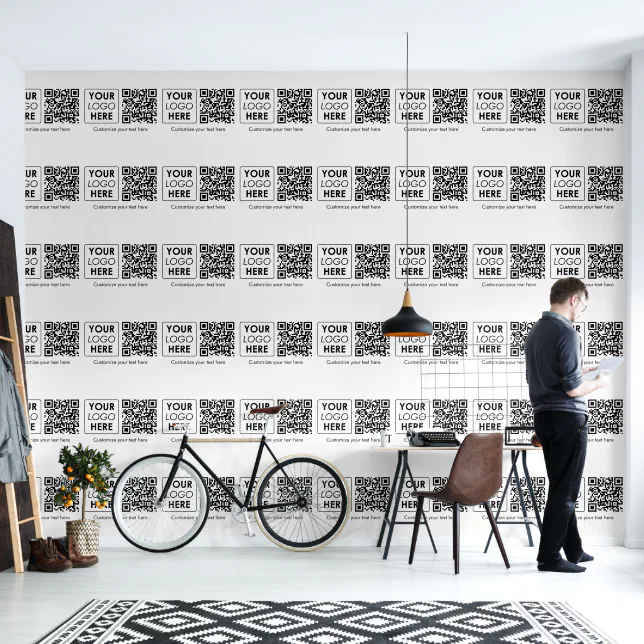 Business Logo Company Simple QR Code Text Office Wallpaper | Zazzle