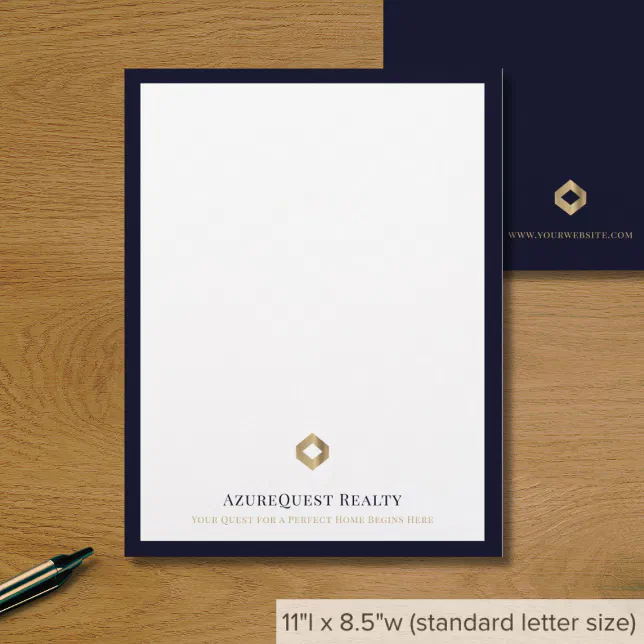 Business Logo Modern Luxury Navy Border Custom Letterhead | Zazzle