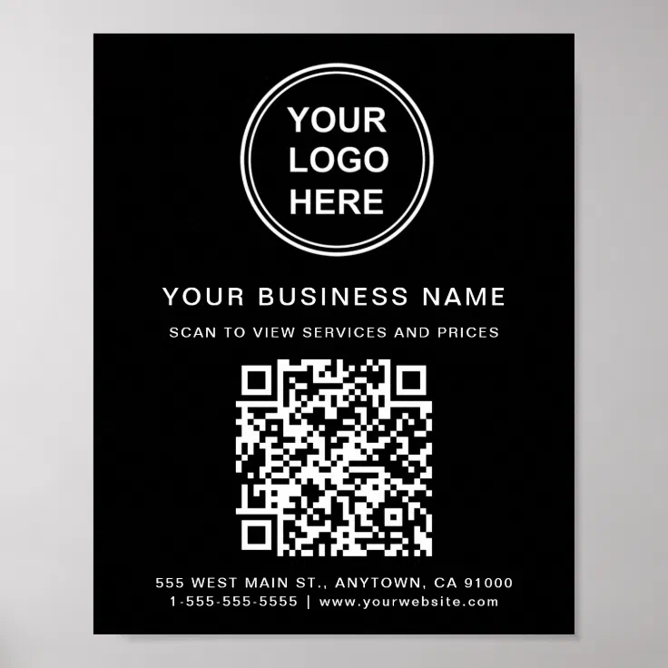 Business Logo QR Code Black Poster | Zazzle