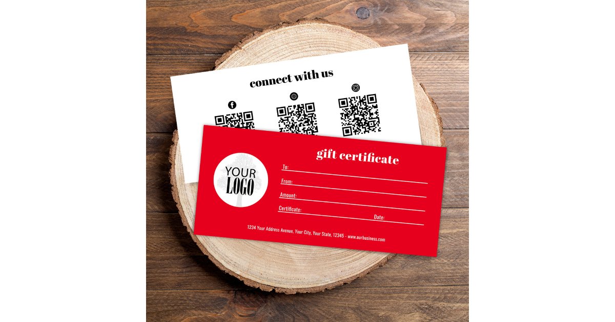 Business Logo QR Code Red Gift Certificate | Zazzle