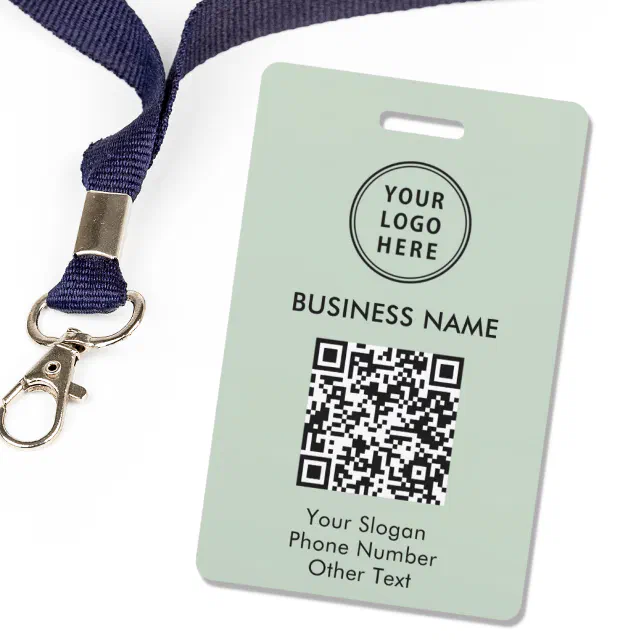 Business Logo QR Code Sage Green ID Badge | Zazzle