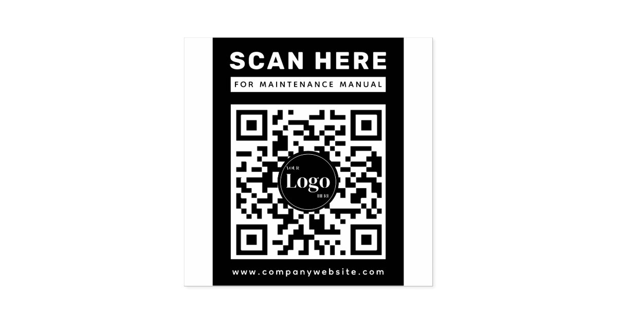 Business Logo Qr Code Scan Me Maintenance Manual Rubber Stamp | Zazzle
