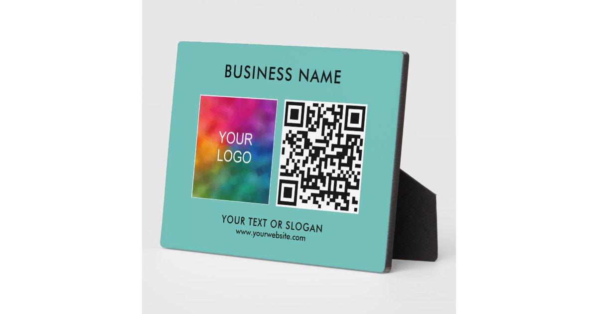 Business Logo QR Code Template Teal Blue Green Plaque | Zazzle