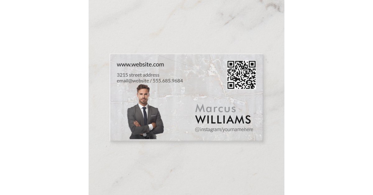 Business Man in Suit | Marble | QR Code Business Card | Zazzle