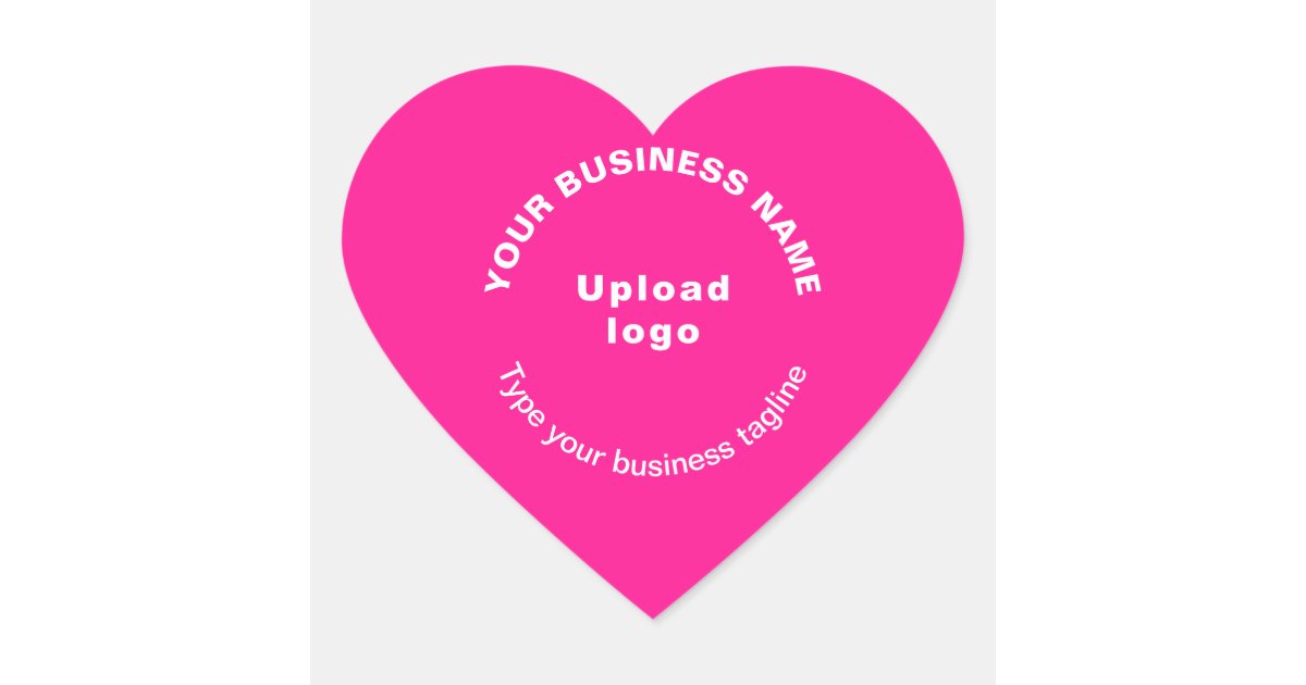 Business Name, Logo and Tagline on Pink Heart Sticker | Zazzle