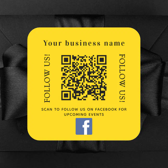 Business name yellow qr code Facebook Square Sticker | Zazzle