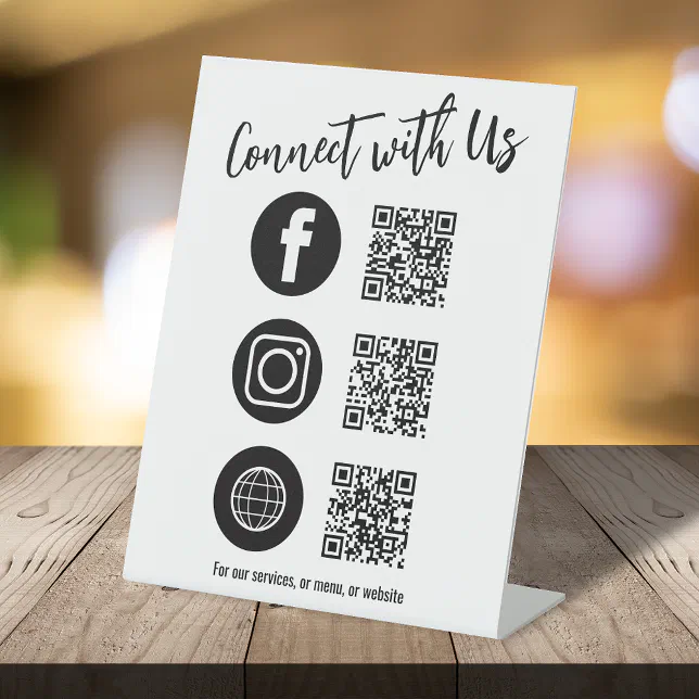 Business Tabletop QR Code Simple Social Media Pedestal Sign | Zazzle
