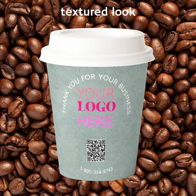 Business Thanks Texture Look Phone Logo QR Code Paper Cups | Zazzle