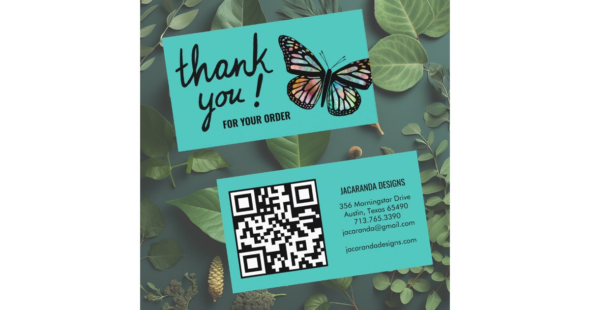 Butterflies Thank You for Your Order QR Code Business Card | Zazzle