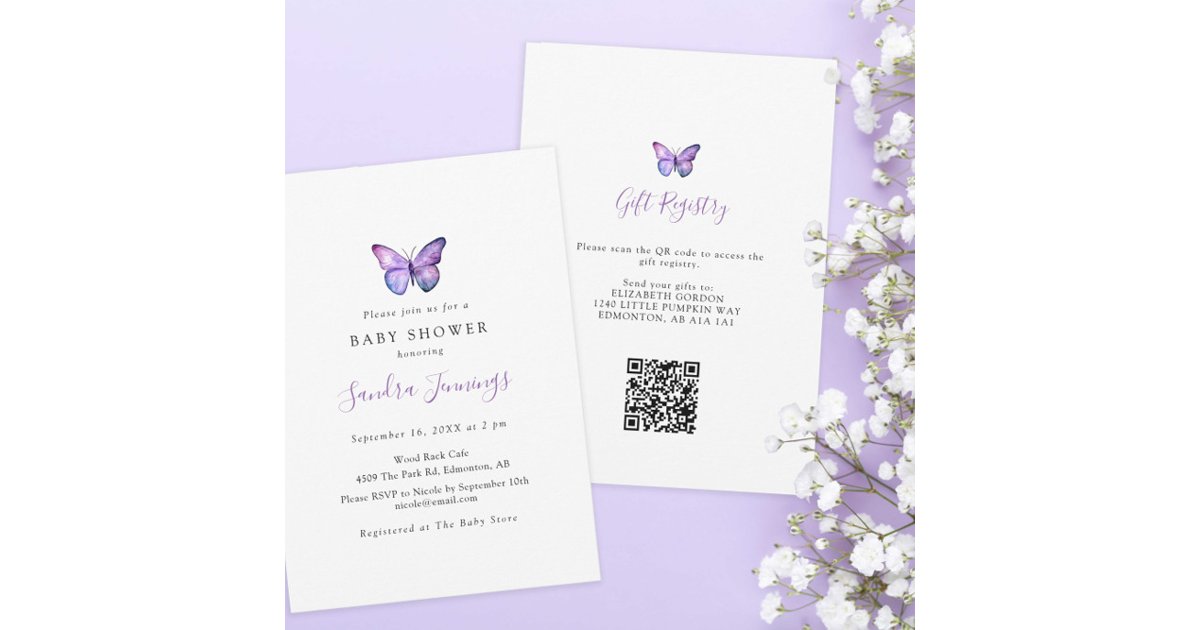 Butterfly Baby Shower Gift Registry QR Code Invitation | Zazzle