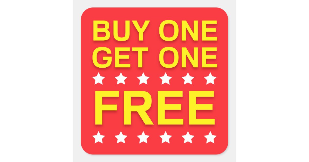 Buy one get one free, red yellow retail stickers | Zazzle.co.uk