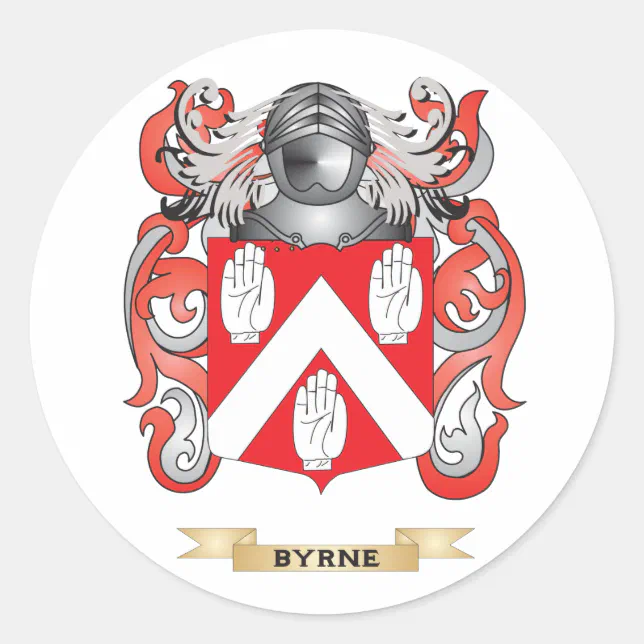 Byrne Coat of Arms (Family Crest) Classic Round Sticker | Zazzle