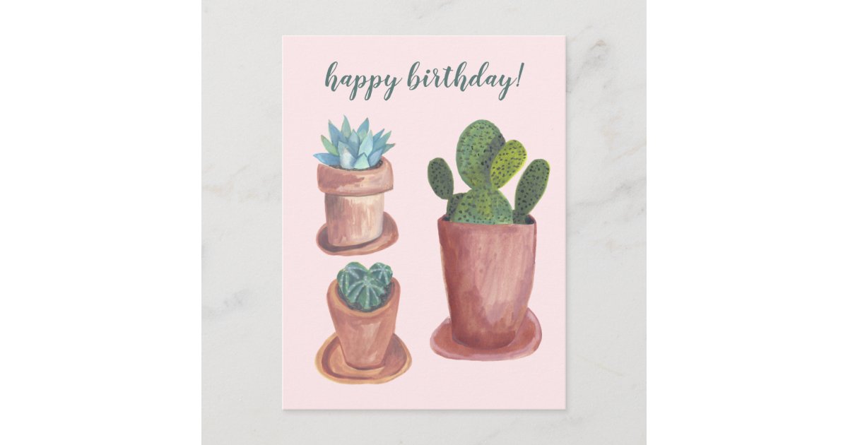 Cactus Collection Potted Plant Watercolor BIRTHDAY Postcard | Zazzle