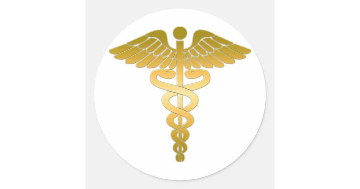 Caduceus golden classic round sticker | Zazzle