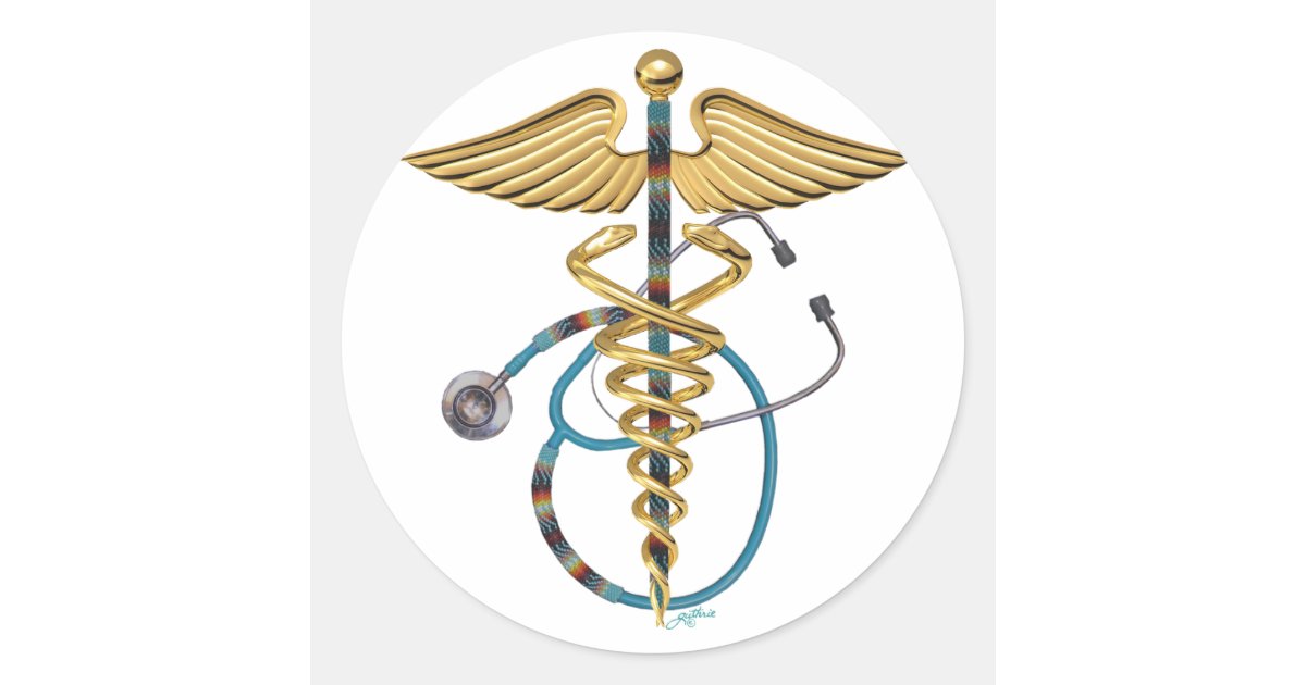 Caduceus & Stethoscope Classic Round Sticker | Zazzle