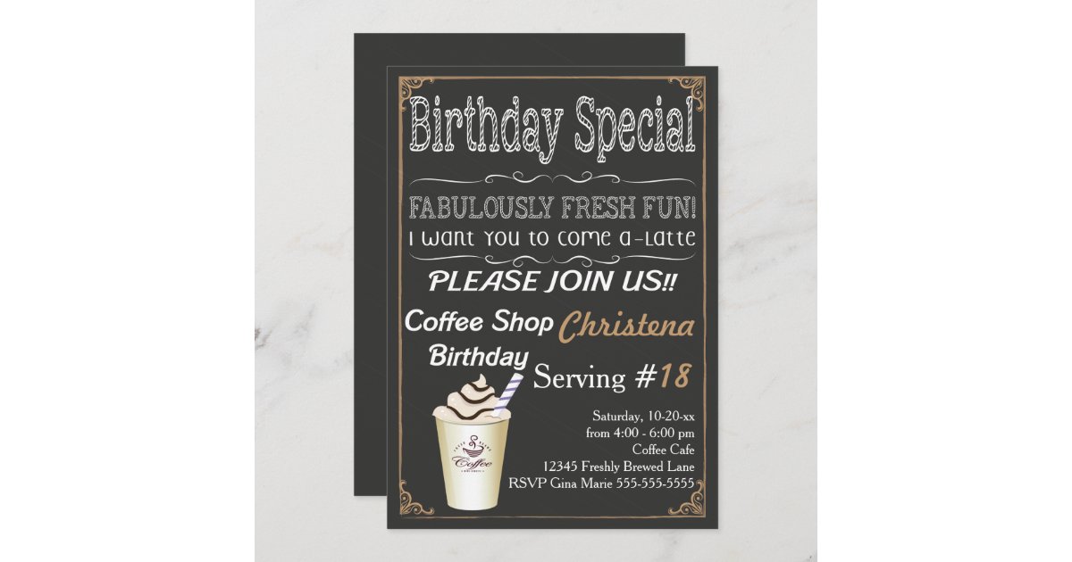 Cafe Coffee Shop Birthday Party Invitation | Zazzle