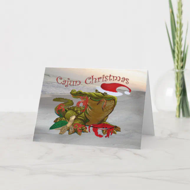 Cajun Christmas Santa Gator greeting cards | Zazzle