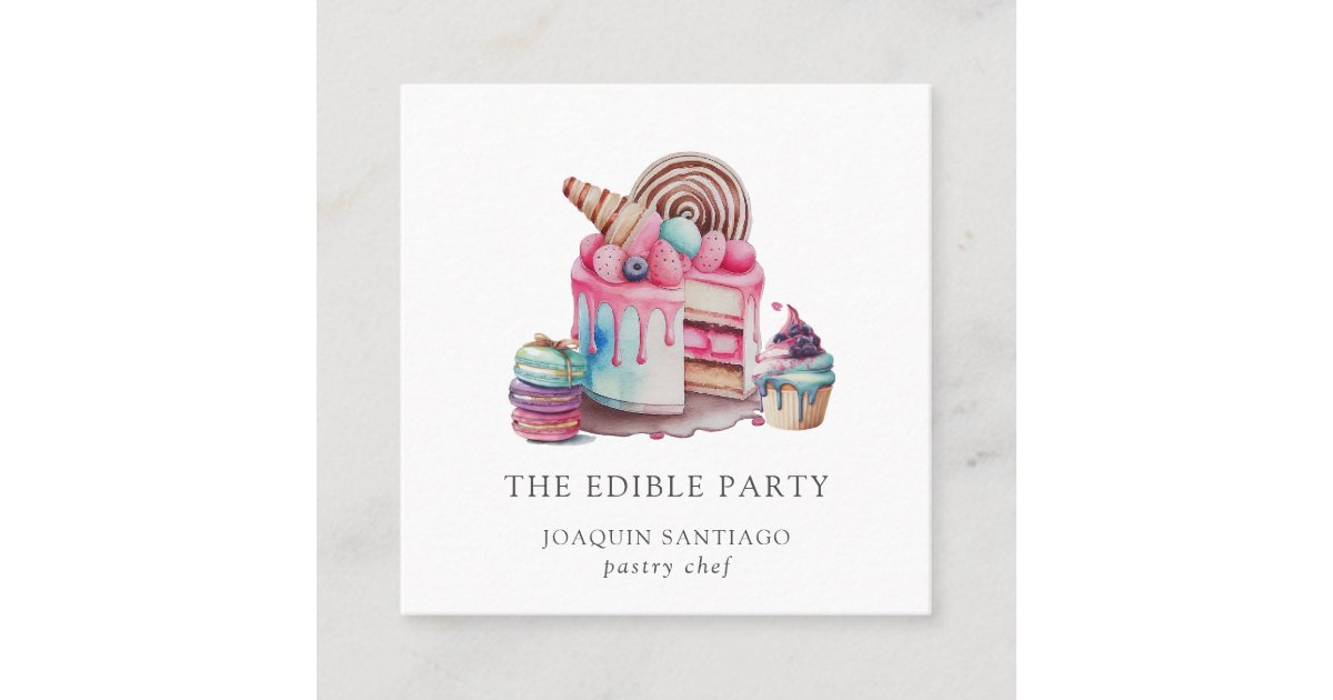Cake And Desserts Pastry Chef Baker Watercolor Bus Square Business Card ...