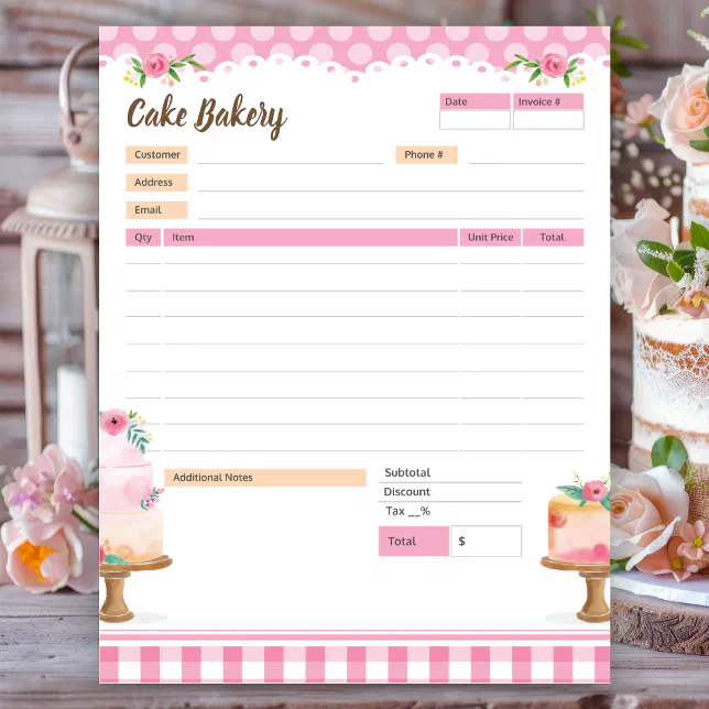 Cake Bakery Theme Order Form and Invoice Notepad | Zazzle