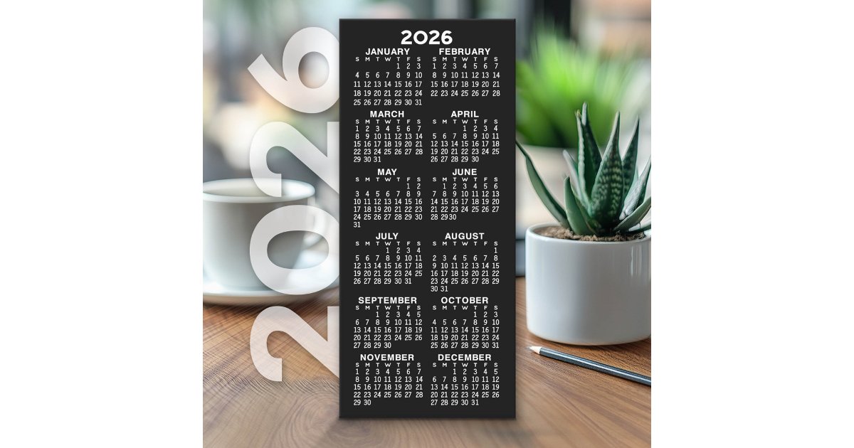 Calendar - Modern Minimal Tall Black White Card | Zazzle