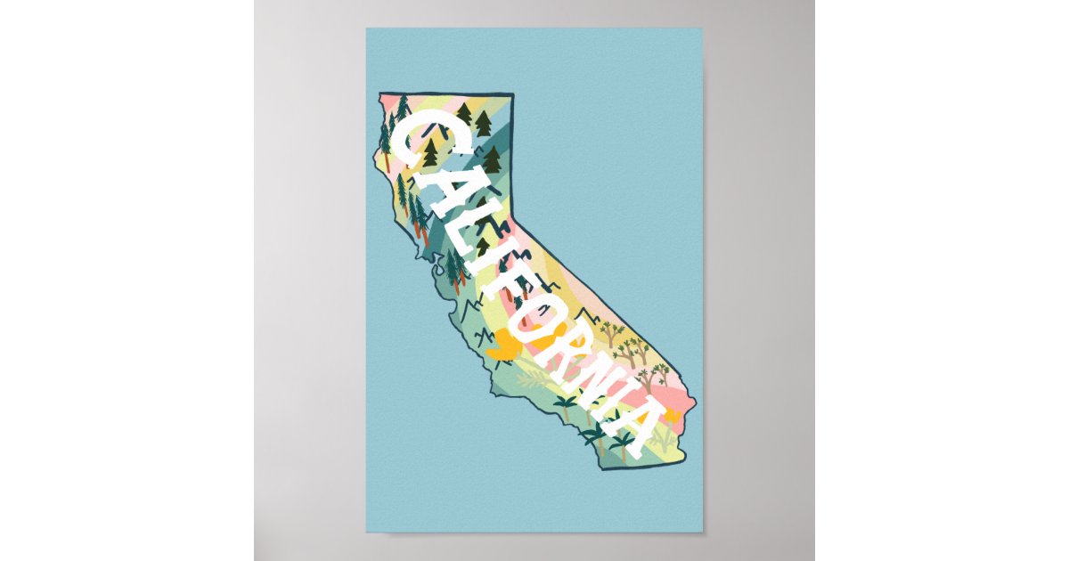 California State Illustrated Map Poster | Zazzle