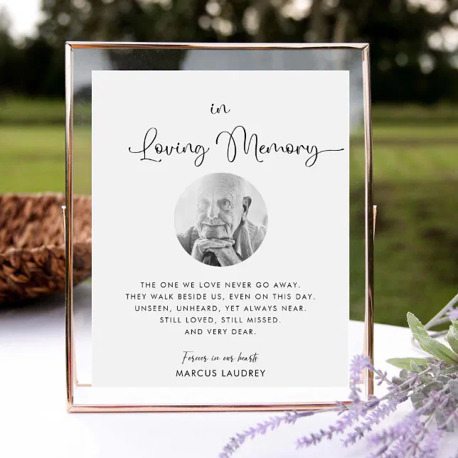 Calligraphy Photo In Loving Memory Wedding Sign | Zazzle