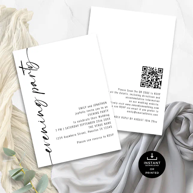 Calligraphy QR Code Wedding Evening Party Guests Invitation | Zazzle