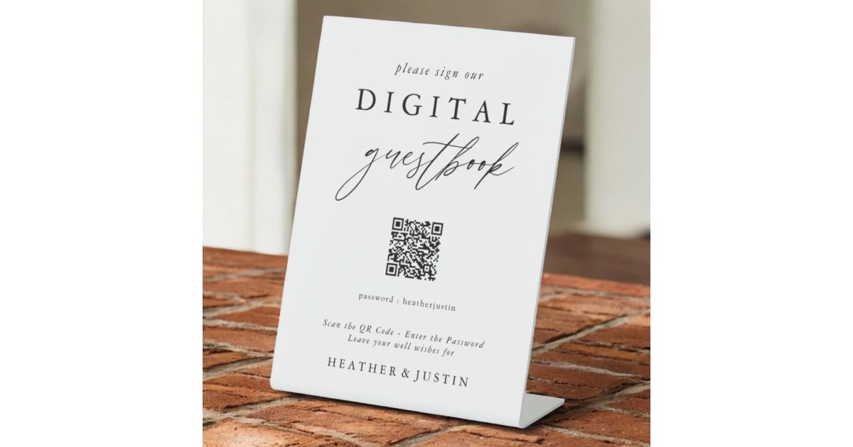 Calligraphy Wedding QR Code Digital Guest Book Pedestal Sign | Zazzle