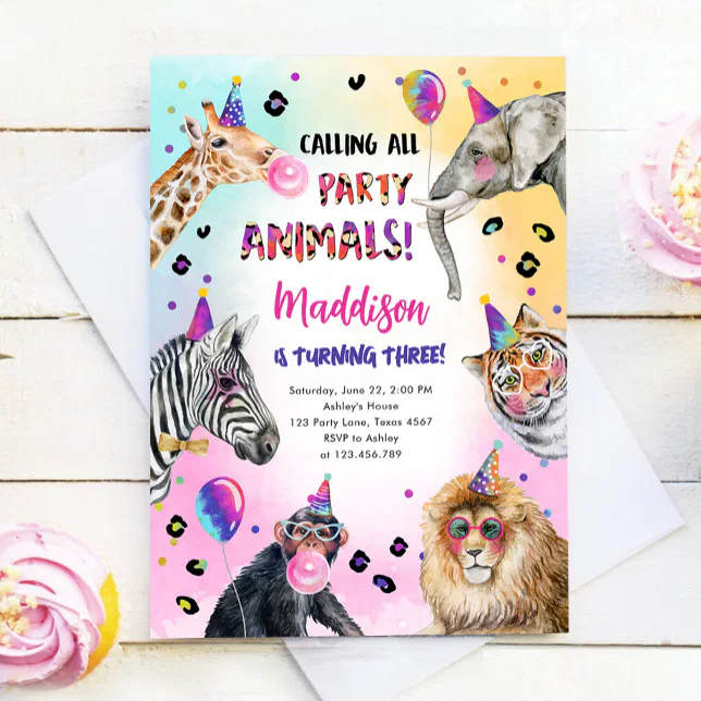 Calling All Party Animals Girl Safari Birthday Invitation | Zazzle