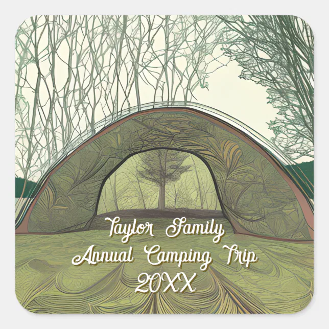 Calm and Peaceful Camping Scene Personalised Square Sticker | Zazzle