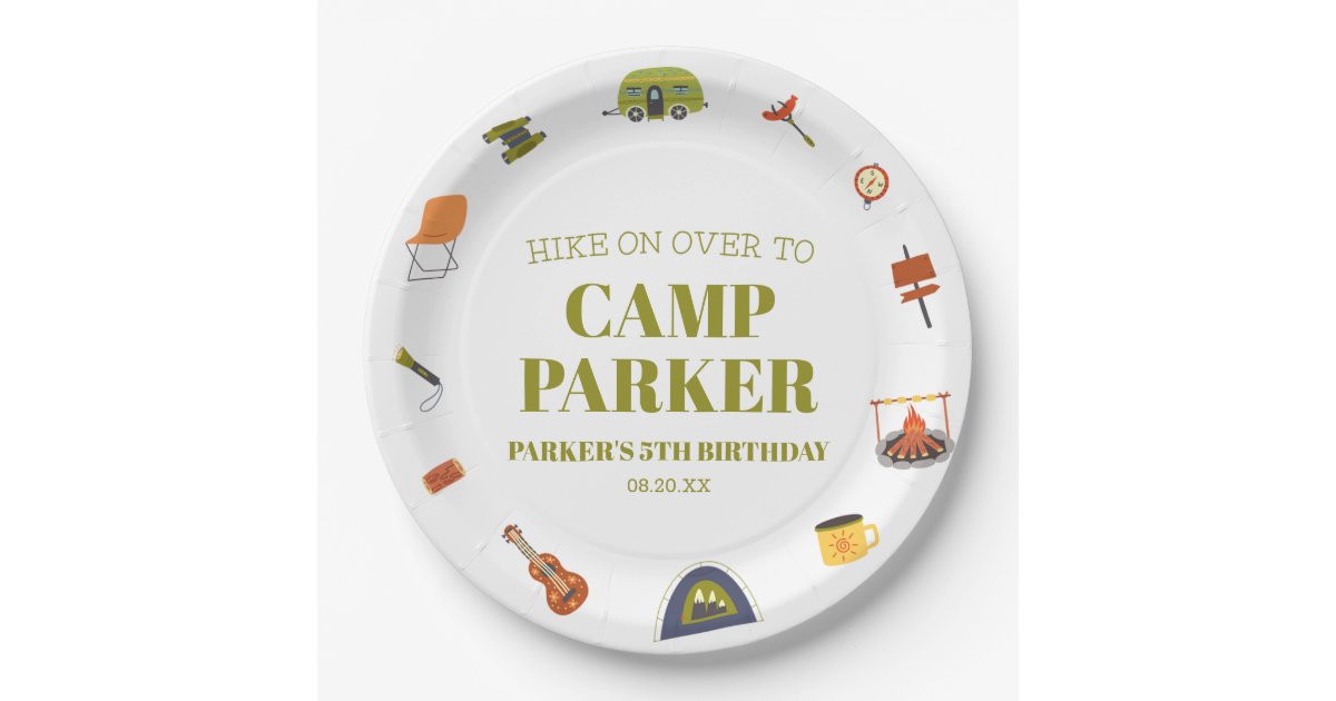 Camp Camping Camper Birthday Party Paper Plate | Zazzle
