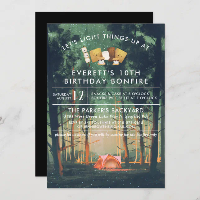 Camping Bonfire S'mores Birthday Party Invitation | Zazzle