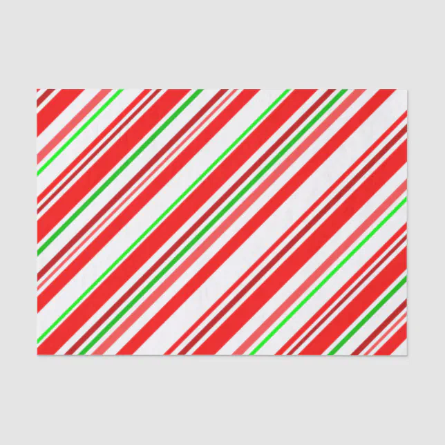 Candy Cane Stripes Diagonal Pattern Red Green Tissue Paper | Zazzle