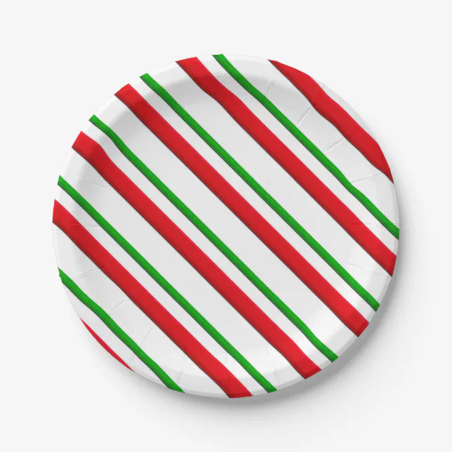 Candy Stripes, red, green & white Paper Plate | Zazzle