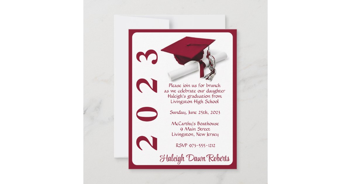 Cap & Diploma, Cardinal Red Graduation Invitation | Zazzle