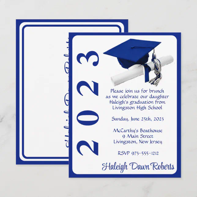 Cap & Diploma, Royal Blue & White Graduation Invitation | Zazzle