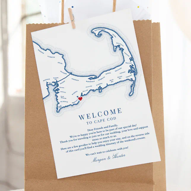 Cape Cod Destination Wedding Welcome Itinerary Thank You Card | Zazzle