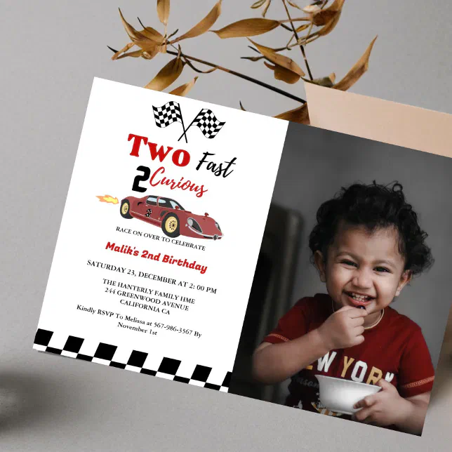 Car race Two fast 2 curious boy 2nd birthday Party Invitation | Zazzle