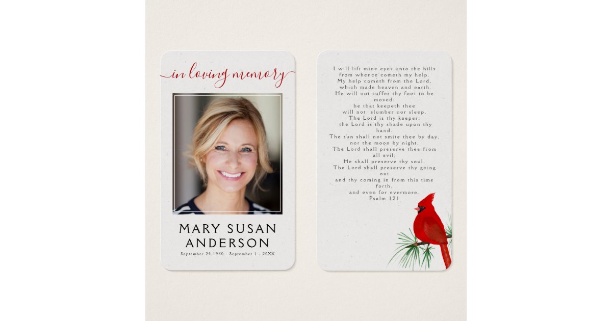 Cardinal Funeral Memorial Photo Prayer Card | Zazzle